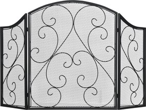 HOMCOM Krbová obrazovka, skládací ochrana před ohněm se 3 panely, obrazovka na ochranu proti jiskrám v vintage designu pro obývací pokoj, kovová, čern