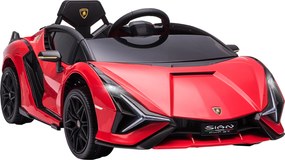 HOMCOM Elektroauto pro děti 12V 2 režimy Lamborghini SIAN SUV s dálkovým ovládáním, hudbou (MP3/USB), světly, pro děti 3-5 let, kovová červená 108 x 6