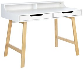 Psací stůl se 2 zásuvkami a policí 110 x 58 cm světlé dřevo/bílý BARIE Beliani