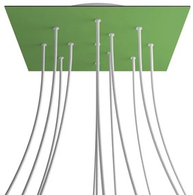 creative cables Čtvercový stropní baldachýn ROSE ONE, 400 mm, 12 otvorů a 4 boční otvory Barva komponentu: Světle zelená, Barva montury: Bílá