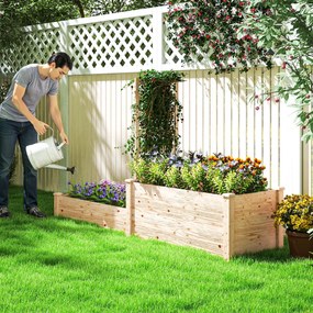 Outsunny Velký venkovní dřevěný květináč s mřížkou pro popínavé rostliny a 2 květinové boxy pro zahradu, terasu 222x63x132 cm Přírodní dřevo
