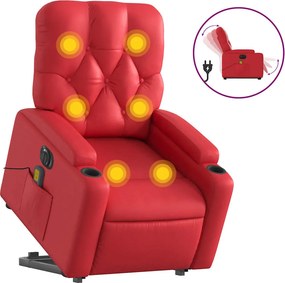 Elektrické zvedací masážní polohovací křeslo červené umělá kůže 3204798