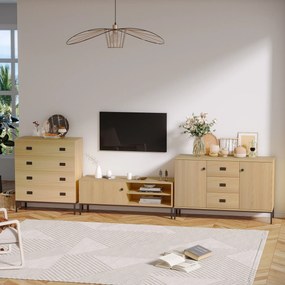 HOMCOM TV Stojan - Max. 50 Palců - 3 Úložné Prostory - 2 Otvory pro Kabely s Posuvnými Dveřmi - rozměry 120L x 39.5W x 46H cm