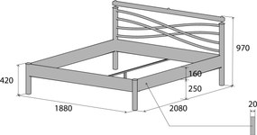 Nábytek ATIKA s.r.o. Kovová postel ANGELETA 180, snížené hlavové čelo Barevne provedení: černá, Rozměr: 180 x 200 cm