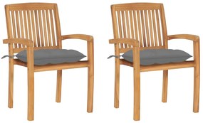 Zahradní židle 2 ks šedé podušky masivní teak 3063268