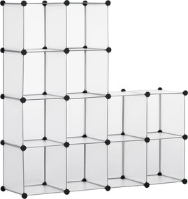 HOMCOM DIY kostkový policový systém 16 kostek úložný box plastová skříňka bílá 125x32x125cm ideální pro dětský pokoj a obývací pokoj