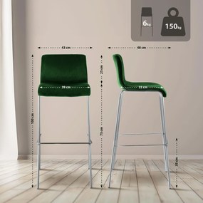 Barová židle Hoover samet čtyřnohá konstrukce chromovaná konstrukce – zelená