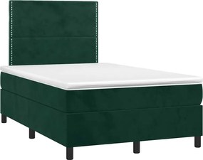 Box spring postel s matrací a LED tmavě zelená 120x200 cm samet 3136056