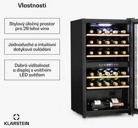 Klarstein Vinamour 29D, vinotéka, 80 l/29 lahví, 2 zóny, 5-22 °C, dotykové ovládání