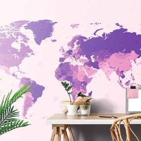 Samolepící tapeta detailní mapa světa ve fialové barvě - 150x100 cm