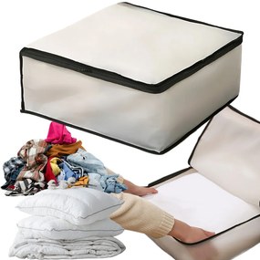Arte Regal Textilní úložný box na uschování oblečení a ložního prádla, WHITE KIPIT, 45x30x20, bílý