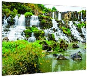 Skleněný obraz - vodopády se zelení (70x50 cm)