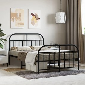 Kovový rám postele s hlavovým a nožním čelem černý 120 x 190 cm