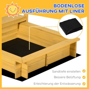 Pískoviště Outsunny bez podstavce, výškově nastavitelné, 107,5 x 107,5 x 110 cm, pískoviště se stříškou, pískoviště s krytem, přírodní| Aosom