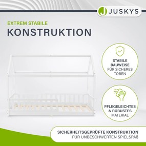 Juskys Dětská domečková postel Marli 90 × 200 cm Barva: Bílá, Velikost: 90 × 200 cm