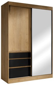 Skříň s posuvnými dveřmi ROMUALDA 140 cm, dub lefkas a černá