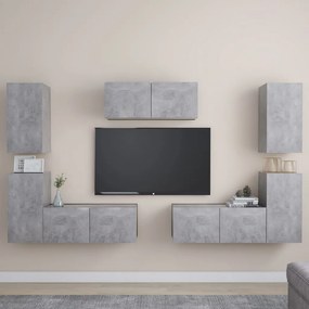 7dílný set TV skříněk betonově šedý dřevotříska 3079092