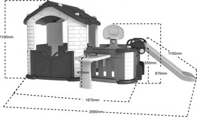 Velký zahradní domeček 5v1 pro děti se skluzavkou, basketbalem, zahrádkou, stolečkem a 2 židličkami, zelená střecha ZOG.CHD-808G
