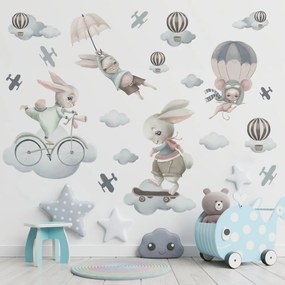 Gario Dětská nálepka na zeď Pastelové zajíčky na obláčcích