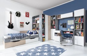 Rohová šatní skříň SIGMA SI1 Beton + bílá lux + dub