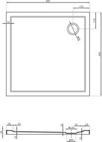 Mexen Flow, čtvercová sprchová vanička slim 80 x 80 cm, černá matná, 46S708080