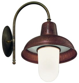 Il Fanale 243.26.ORB Contrada, nástěnné svítidlo z mosazi, mědi a bílého skla, 1xE27 max 15W, výška 37cm