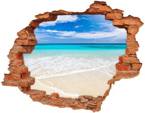 Wallmuralia Díra 3D ve zdi na stěnu Tropická pláž 90x70 cm