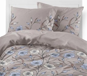 Detexpol Flanelová sada ložního prádla 220x200 taupe s modrými květy - Pastel Flowers - 5633 A