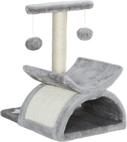 PawHut kočičí strom malý, 43H cm, do 10 kg, s lehací plochou, tunelem, míčkem na hraní, sisal, světle šedý