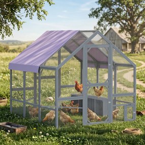 PawHut choditelný výběh pro slepice — cca 4 m², nepromokavý kryt, 2 hnízdní boxy a 2 bidýlka, bezpečnostní zámek — pro 8–10 slepic, tmavě šedý