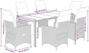 7dílný zahradní bistro set s poduškami béžový polyratan 3276941