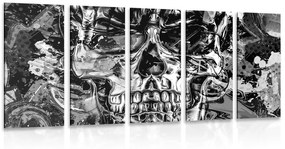 5-dílný obraz umělecká lebka v černobílém provedení