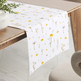 Biante Bavlněný běhoun na stůl Sandra SA-497 Žluté bylinky na bílém 20x120 cm