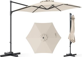 Costway 3 m slunečník s 360° rotací ventilační otvor křížová základna klika
