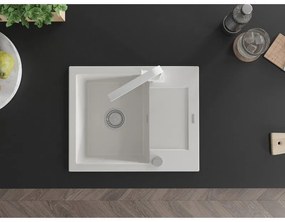 Mexen Enzo, granitový dřez 576x465x174 mm, 1-komorový a bílá baterie Rita, bílá, 6506-20-670300-20