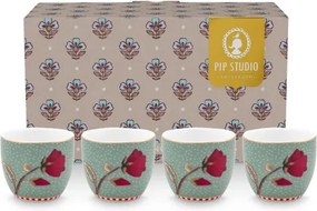 Pip Studio Blooming Tales sada 4 ks porcelánových kalíšků, modrá (Sada porcelánových kalíšků na vajíčko, dip nebo med)