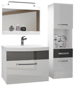 Koupelnový nábytek Belini Premium Full Version bílý lesk / šedý lesk
+ umyvadlo + zrcadlo + LED osvětlení Glamour 47
