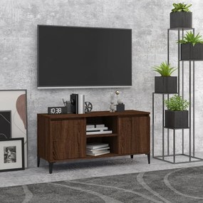 TV stolek s kovovými nohami hnědý dub 103,5 x 35 x 50 cm - Default Title