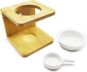 Klasická aromalampa Modern Life – s dřevěným rámem a dvěma porcelánovými miskami, moderní design
