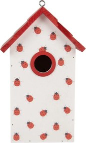 Bílo-červená dřevěná ptačí budka s beruškami Birdhouse - 15*10*22 cm