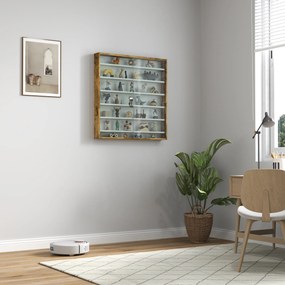 HOMCOM nástěnná vitrína na sběratelské předměty, 80 x 9,5 x 83 cm, 6 nastavitelných polic a 2 posuvné skleněné dveře, rustikální hnědá