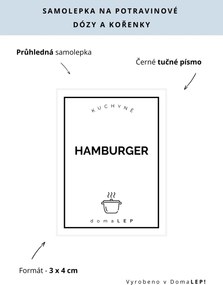 Samolepka na kořenky HAMBURGER průhledná 3 × 4 cm tučné písmo