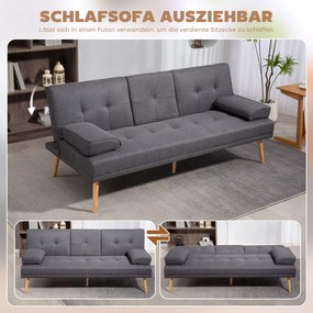 Rozkládací pohovka HOMCOM Třímístná rozkládací pohovka s rozkládacím stolkem a držákem na nápoje, skandinávský design v tmavě šedé barvě, nosnost až …