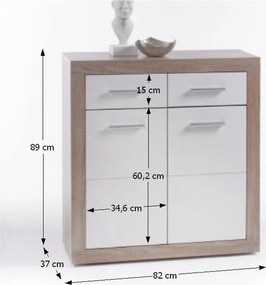Tempo Kondela Komoda CANCAN NEW 2T-2SK, dub sonoma/bílá