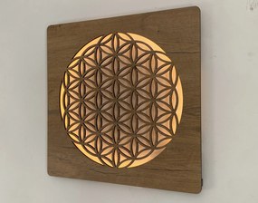 Li-Go "Květ života" světelný obraz s baterií 62x62cm varianta ovládání: manuál/pohybové čidlo, provedení povrchu: ořech