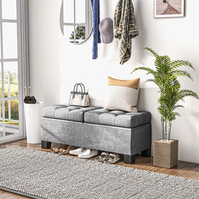 HOMCOM Hedvábně měkký úložný otoman s knoflíky pro předsíň a ložnici, 116x41x47cm, Šedý