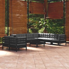 vidaXL 10dílná zahradní sedací souprava podušky masivní borovice [3096904] Barva: Černá