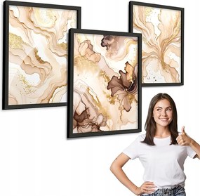 Sada 3 obrazů vzor Glamour Zlato černý rámeček na zeď 40x50 triptych