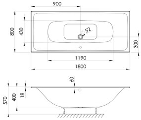Polysan KALDERA SLIM obdélníková vana 180x80x40cm, bílá, 60611S