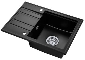 Gamma Modern 6040, 1-komorový granitový dřez 580x420x185 mm s krátkým odkapávačem, černá, GMA-ZM-6040-BK